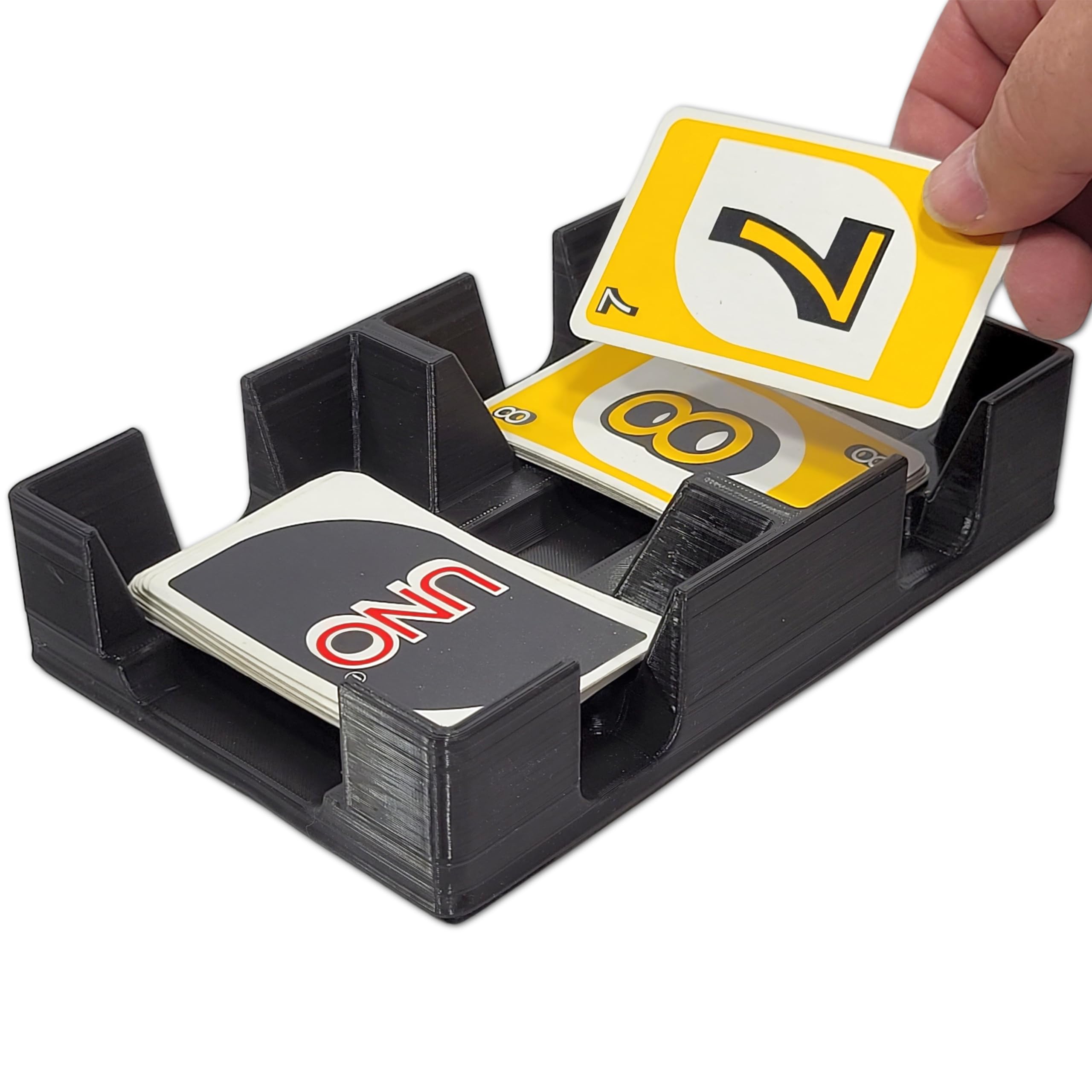 Deluxe Playing Card Tray or Caddy for Card Games Like Canasta, Rummy, UNO and More - Cardian Brand cardholder/Caddy with Felted Bottom - Non-Swivel - Made in USA (Black)