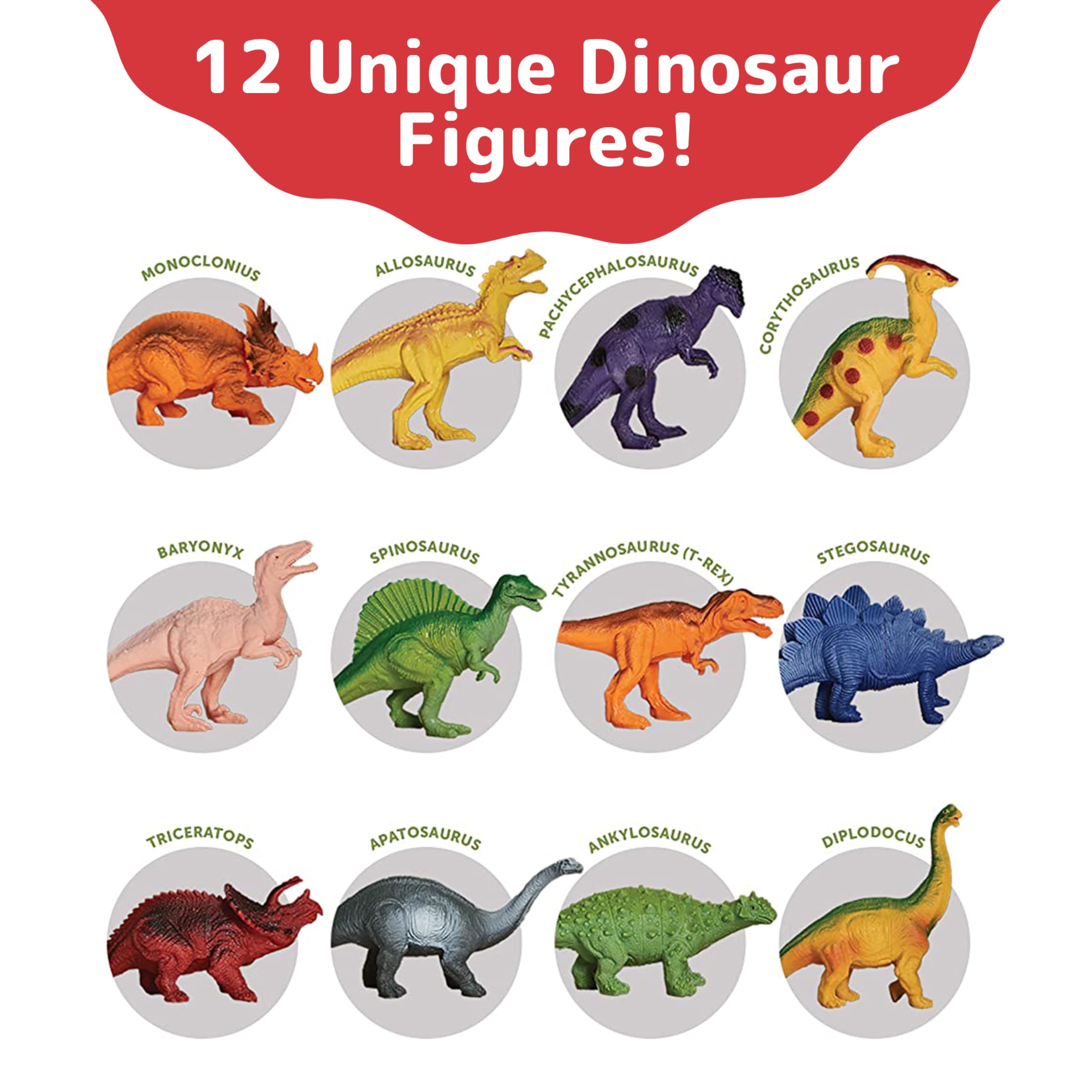 PREXTEX Dinosaur Toys for Kids 3-5 - 12 Dinosaur Figurines and Dinosaur Book for Kids - Realistic Toy Dinosaur Figures - Dino Toys with Educational Books for Boys and Girls