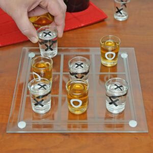 Fairly Odd Novelties Shot Glass Tic Tac Toe Game - Elegantly Designed Drinking Fun, Perfect for Parties, Couples, and Strategy, 8.63" Glass Board