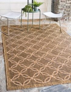 unique loom outdoor trellis collection area rug - spiral (3' 3" x 5' 1" rectangle, light brown/ brown)