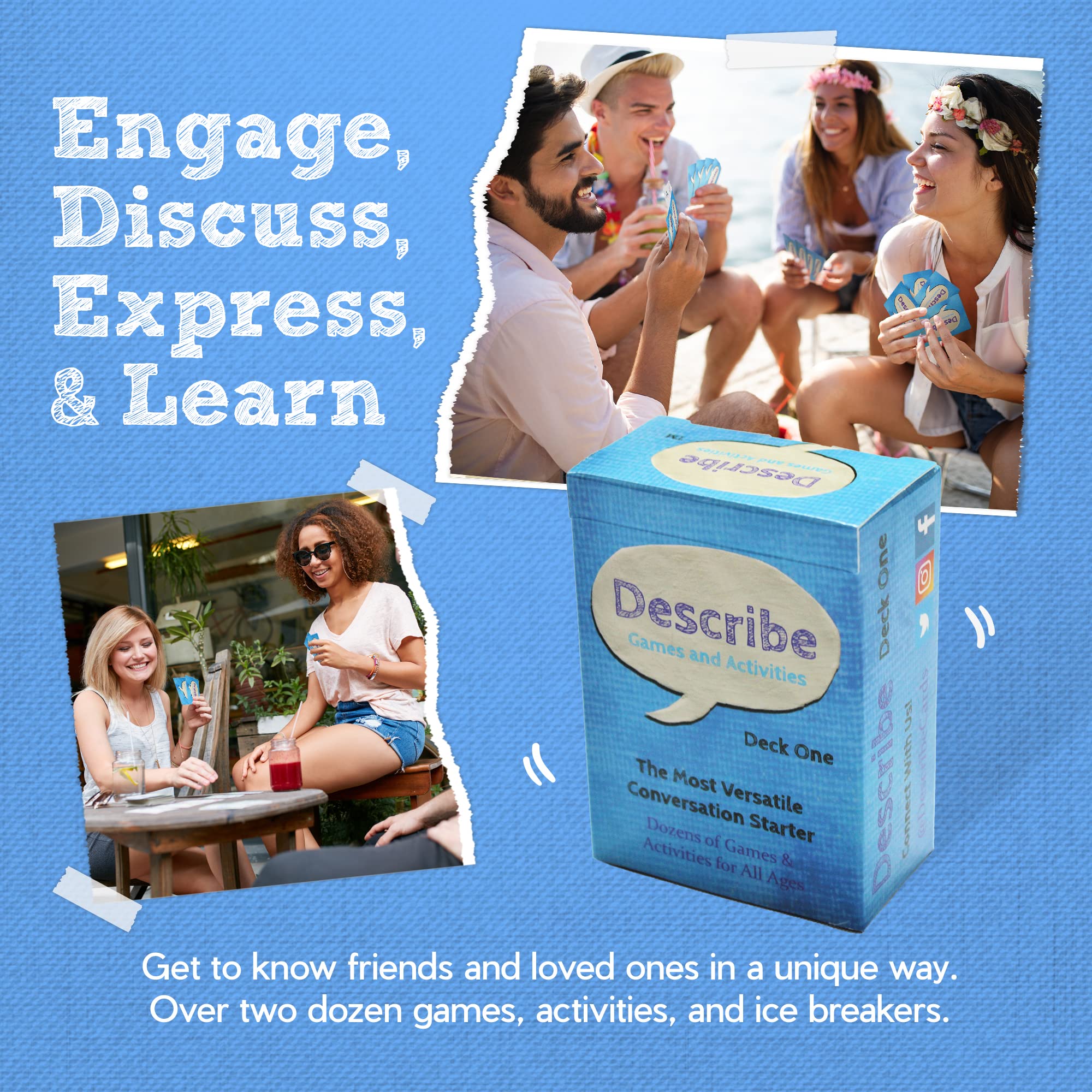 Describe Cards - Deck One Conversation Cards, Over Two Dozen Games and Social Emotional Learning Activities for Families, Therapy, School and More. Includes More Than 300+ Questions.