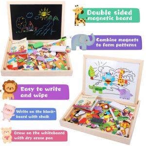 Lewo Wooden Educational Toys Magnetic Art Easel Animals Wooden Puzzles Games for Kids