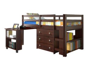 donco kids study & sleep twin cappuccino low loft bed