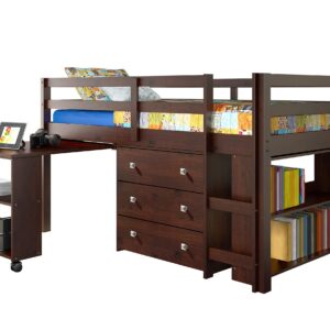 Donco Kids Study & Sleep Twin Cappuccino Low Loft Bed