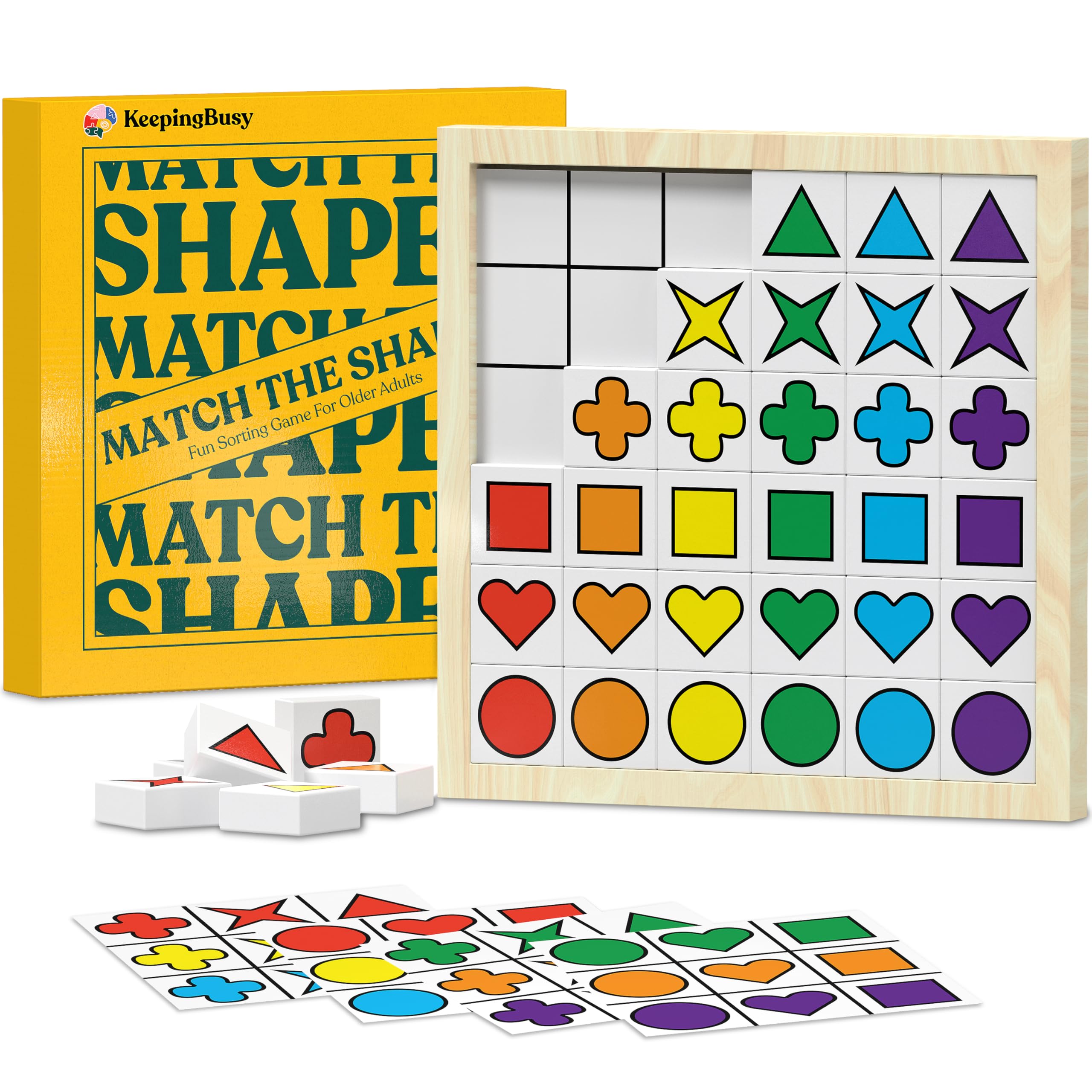 Keeping Busy Match The Shapes Wooden Game for Older Adults with Dementia - Matching Pairs Board Game - Cognitive Games for Elderly - Engaging Alzheimers and Dementia Activities for Seniors