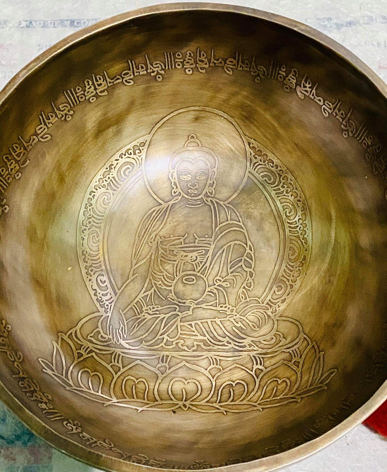 Singing Bowl Nepal-10" Inch Healing Buddha Yoga Bowl- Hand Hammered Tibetan Singing Bowls, Hand Carving From Nepal