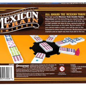 Mexican Train Dominoes - Beautiful Color Dot Double 12 Dominoes Set - Includes Train Markers and Hub by Pressman Multi Color, 5"