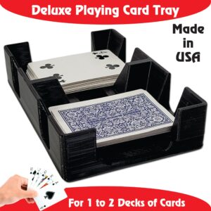 Deluxe Playing Card Tray or Caddy for Card Games Like Canasta, Rummy, UNO and More - Cardian Brand cardholder/Caddy with Felted Bottom - Non-Swivel - Made in USA (Black)