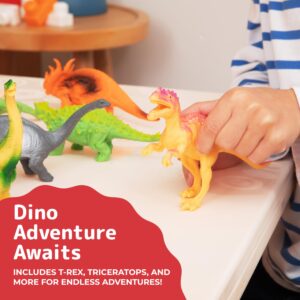 PREXTEX Dinosaur Toys for Kids 3-5 - 12 Dinosaur Figurines and Dinosaur Book for Kids - Realistic Toy Dinosaur Figures - Dino Toys with Educational Books for Boys and Girls