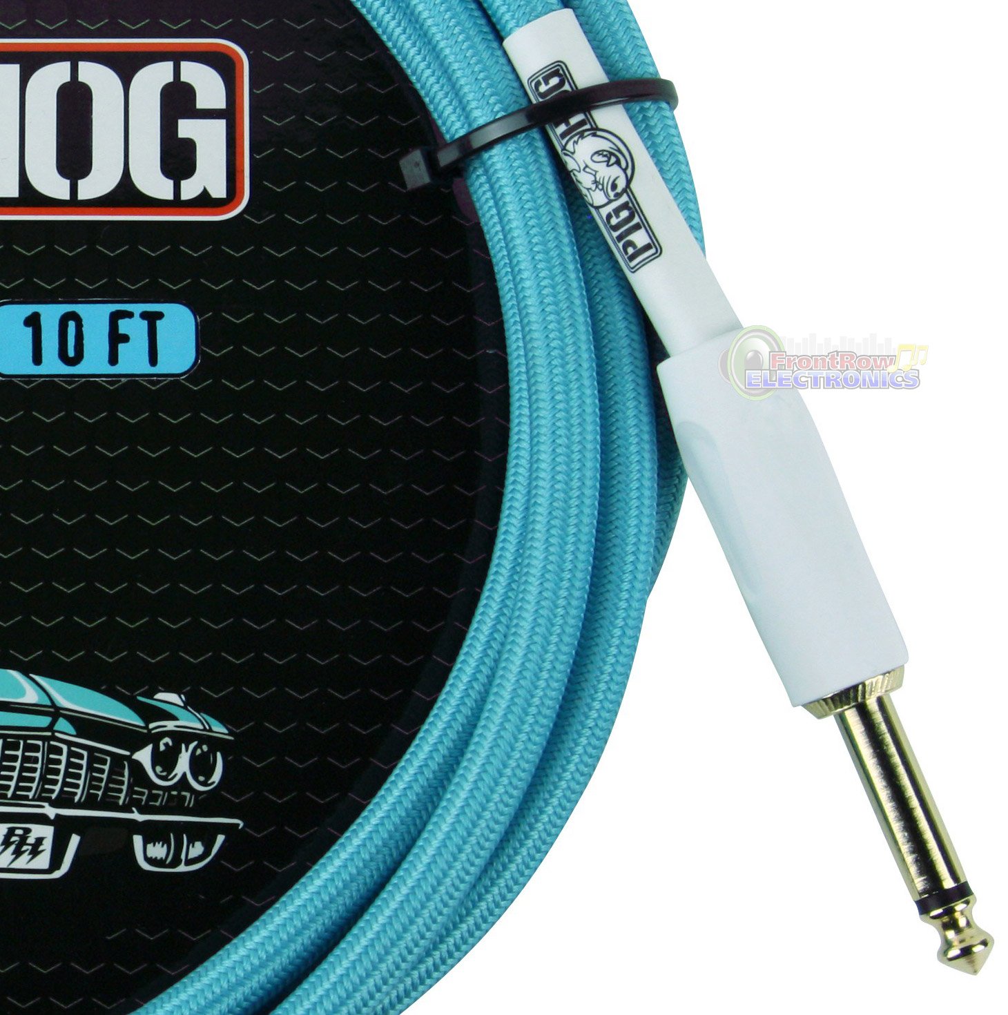 Pig Hog PCH10DBR 1/4" to 1/4" Right-Angle Daphne Blue Guitar Instrument Cable, 10 Feet