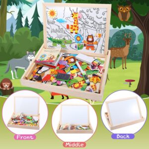 Lewo Wooden Educational Toys Magnetic Art Easel Animals Wooden Puzzles Games for Kids