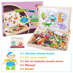 Lewo Wooden Educational Toys Magnetic Art Easel Animals Wooden Puzzles Games for Kids