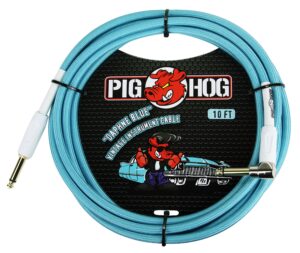 pig hog pch10dbr 1/4" to 1/4" right-angle daphne blue guitar instrument cable, 10 feet