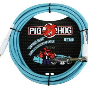 Pig Hog PCH10DBR 1/4" to 1/4" Right-Angle Daphne Blue Guitar Instrument Cable, 10 Feet