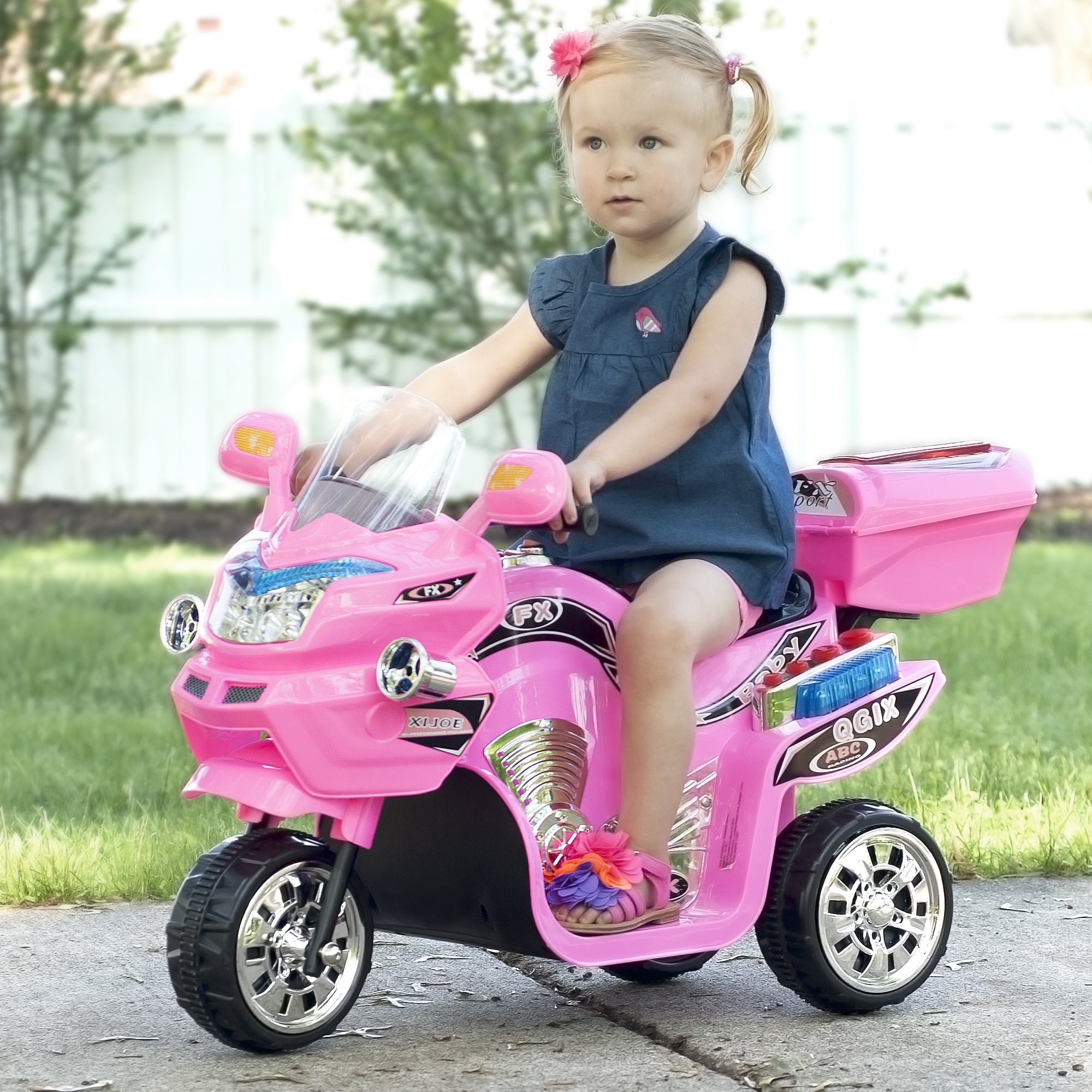 Lil' Rider Ride on Toy, 3 Wheel Motorcycle Trike for Kids by Rockin' Rollers – Battery Powered Ride on Toys for Boys and Girls, 3 - 6 Year Old, Large, Pink