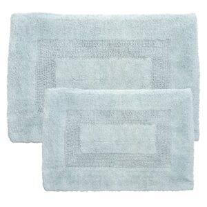 Cotton Bath Mat Set- 2 Piece 100 Percent Cotton Mats- Reversible, Soft, Absorbent and Machine Washable Bathroom Rugs By Lavish Home (Seafoam)