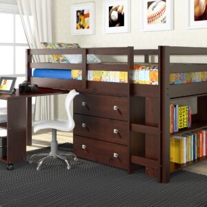 Donco Kids Study & Sleep Twin Cappuccino Low Loft Bed