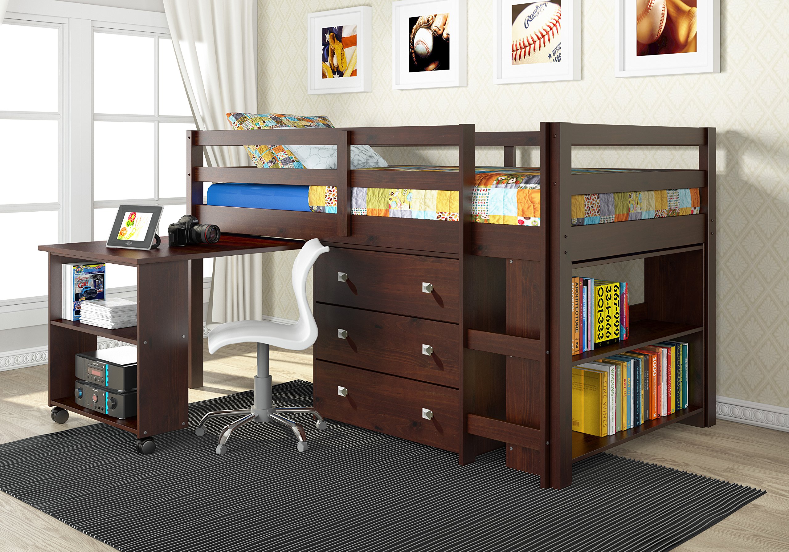 Donco Kids Study & Sleep Twin Cappuccino Low Loft Bed