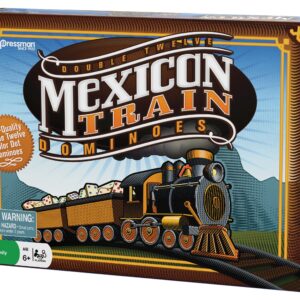 Mexican Train Dominoes - Beautiful Color Dot Double 12 Dominoes Set - Includes Train Markers and Hub by Pressman Multi Color, 5"