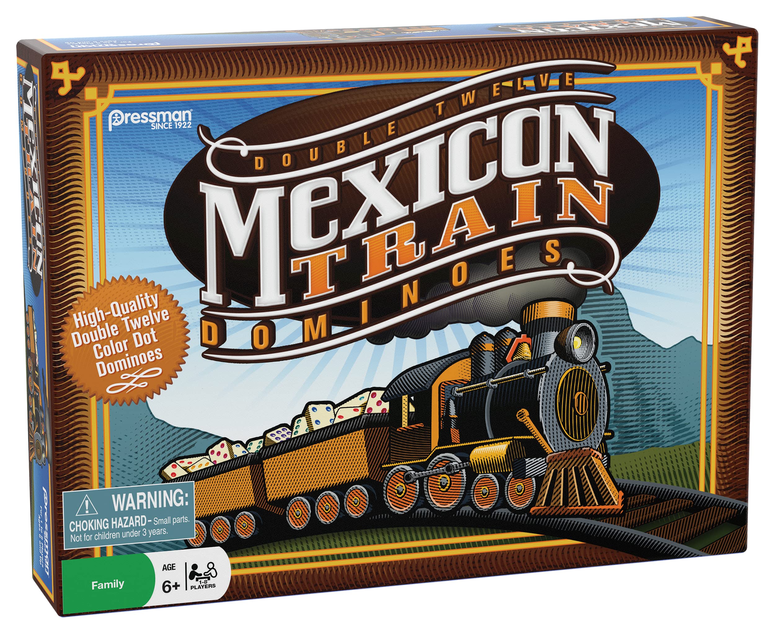 Mexican Train Dominoes - Beautiful Color Dot Double 12 Dominoes Set - Includes Train Markers and Hub by Pressman Multi Color, 5"