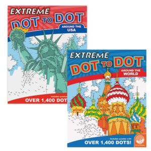 mindware extreme dot to dot coloring books set of 2 - includes around the usa and around the world connect the dots books - puzzles with 300 to 1400 dots - dot to dot books for kids & adults