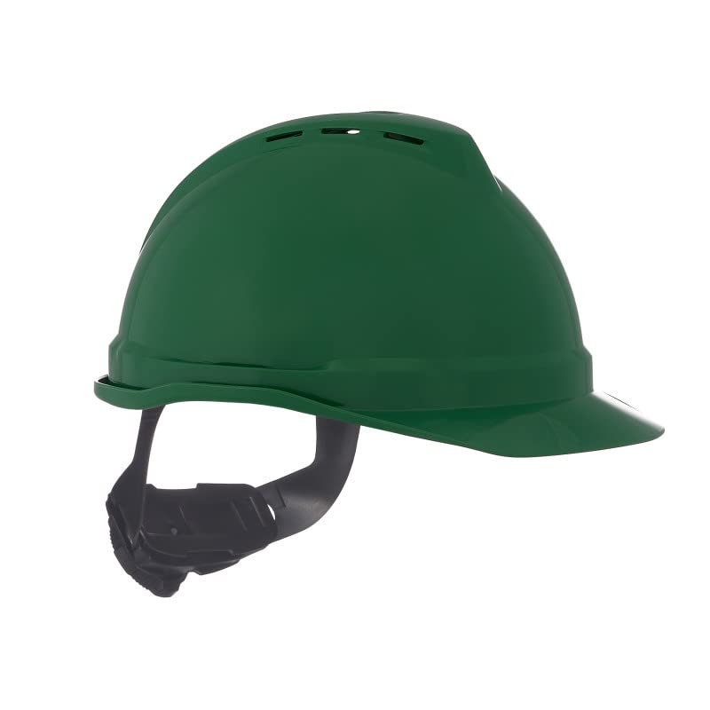 MSA 10034023 V-Gard 500 Cap Style Safety Hard Hat with Fas-Trac III Ratchet Suspension | Polyethylene Shell, Superior Impact Protection, Self Adjusting Crown Straps - Standard Size in Green