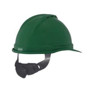 MSA 10034023 V-Gard 500 Cap Style Safety Hard Hat with Fas-Trac III Ratchet Suspension | Polyethylene Shell, Superior Impact Protection, Self Adjusting Crown Straps - Standard Size in Green