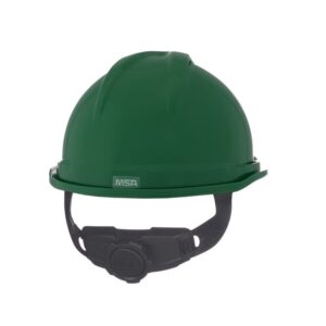 MSA 10034023 V-Gard 500 Cap Style Safety Hard Hat with Fas-Trac III Ratchet Suspension | Polyethylene Shell, Superior Impact Protection, Self Adjusting Crown Straps - Standard Size in Green