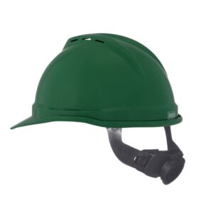 MSA 10034023 V-Gard 500 Cap Style Safety Hard Hat with Fas-Trac III Ratchet Suspension | Polyethylene Shell, Superior Impact Protection, Self Adjusting Crown Straps - Standard Size in Green