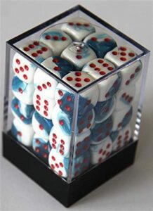 chessex dice d6 sets: gemini astral blue/white/red - 12mm 6 sided die (36) block of dice