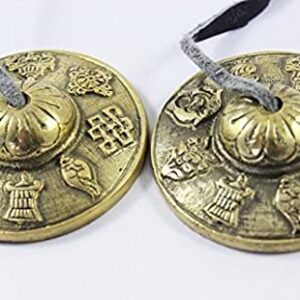 Hand Tuned to Key of Om - 2.75" Tingsha Tibetan Bell (Chimes) Buddhist Lucky Symbols (Medium)