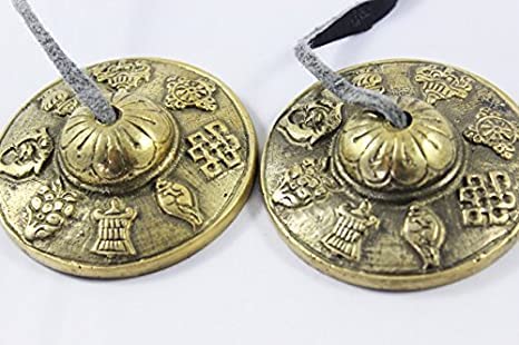 Hand Tuned to Key of Om - 2.75" Tingsha Tibetan Bell (Chimes) Buddhist Lucky Symbols (Medium)