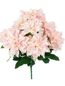 sweet home deco 18’’ supper soft silk dahlia artificial flower bouquet for spring summer home/wedding 10 big flower heads (pink)