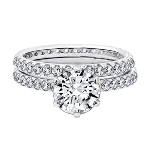 amazon essentials platinum-plated sterling silver round ring set made with infinite elements cubic zirconia (1 carat center stone), size 9 (previously amazon collection)