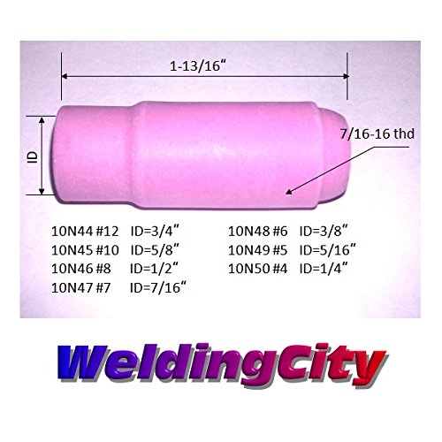 WeldingCity 10-pk Alumina Ceramic Cup 10N44 (#12, 3/4") for TIG Welding Torch 17, 18 and 26 Series from Weldcraft Lincoln Miller ESAB CK