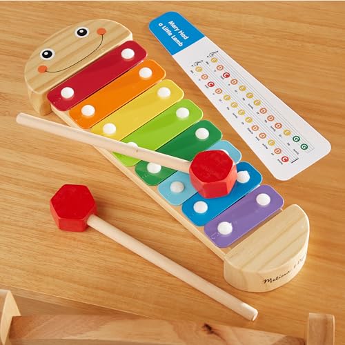 Melissa & Doug Caterpillar Xylophone Musical Toy With Wooden Mallets 15.25" x 6.5" x 1.5 - For Toddlers,Ages 3+,Blue