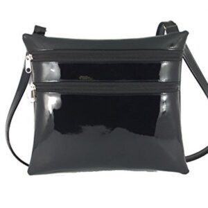 LONI Womens Super Flat Cross-Body Shoulder Bag Faux Patent Leather Medium Size in black