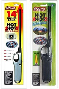 calico 2 pack combo hot shot xtra long and standard wind resistant lighter safe for camping/grilling/home, adjustable flame