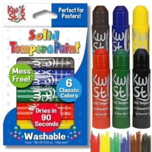 kwik stix solid tempera paint sticks, 6 colors, washable paint sticks for kids, super quick drying, non-toxic, allergen free, paint sticks in classic colors, paint for kids and toddlers