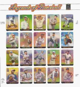 legends of baseball, full sheet of 20 x 33-cent postage stamps, usa 2000, scott 3408