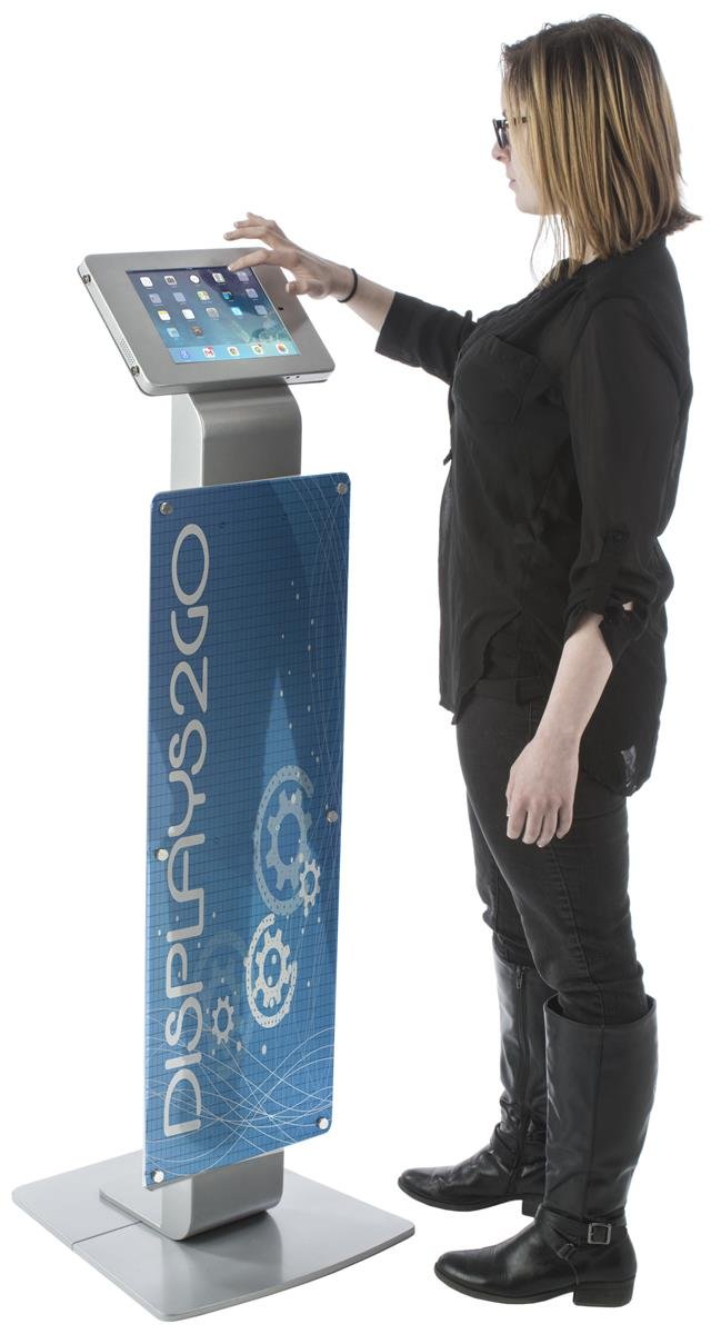 Displays2go iPad Floor Kiosk Stand with Sign Holder, Home Button Hidden (IPDSGNSV2)