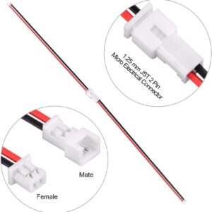 Letool 30 Pairs JST 1.25mm 2 Pin Micro Male Female Connector Plug with Red Black Wire Cable 80mm