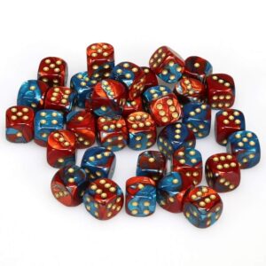 chessex gemini signature series dice 12mm (small) d6 set (36) red teal w/ gold (chx26862)