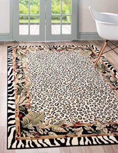 unique loom wildlife collection animal inspired with cheetah bordered design area rug, 7 ft x 10 ft, ivory/black