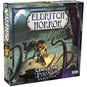 eldritch horror under the pyramids board game expansion | mystery game | cooperative board game for adults and family | ages 14+ | 1-8 players | avg. playtime 2-4 hours | made by fantasy flight games