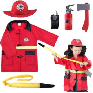 iplay, ilearn kids firefighter costumes, toddler fireman dress up, boy fire pretend chief outfit, halloween role play career suit w/walkie talkie hose, party birthday gift for 3 4 5 6 7 year old girl