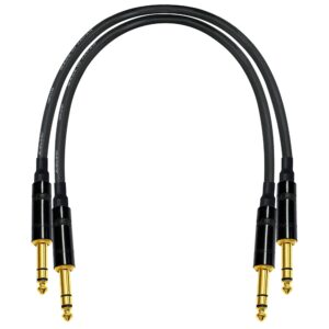 2 units - 1 foot - canare l-4e6s star quad, patch cable terminated with neutrik-rean nys ¼ inch (6.35mm) gold trs stereo phone plugs - custom made by worlds best cables.