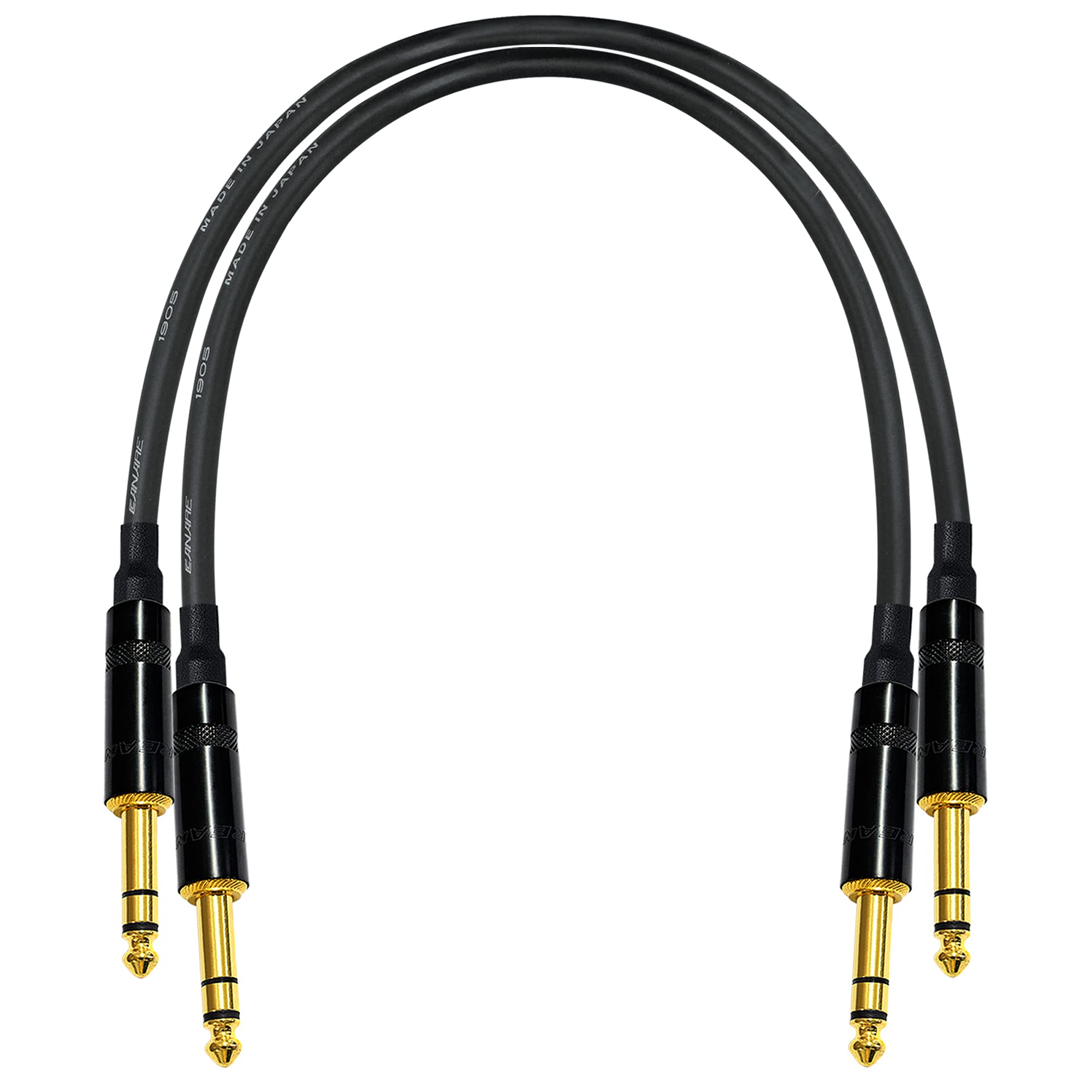 2 Units - 1 Foot - Canare L-4E6S Star Quad, Patch Cable terminated with Neutrik-Rean NYS ¼ Inch (6.35mm) Gold TRS Stereo Phone Plugs - CUSTOM MADE By WORLDS BEST CABLES.