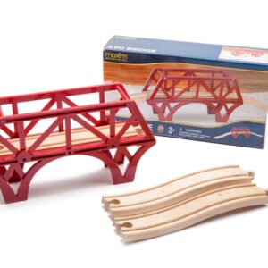 maxim enterprise, inc. 3 Piece Bridge with Ascending Tracks, Durable Plastic and Wooden Railway Suspension Bridge, Accessory Compatible with Major Name Brand Wooden Trains and Accessories