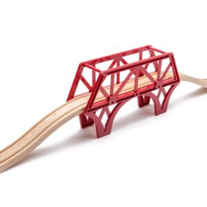 maxim enterprise, inc. 3 Piece Bridge with Ascending Tracks, Durable Plastic and Wooden Railway Suspension Bridge, Accessory Compatible with Major Name Brand Wooden Trains and Accessories